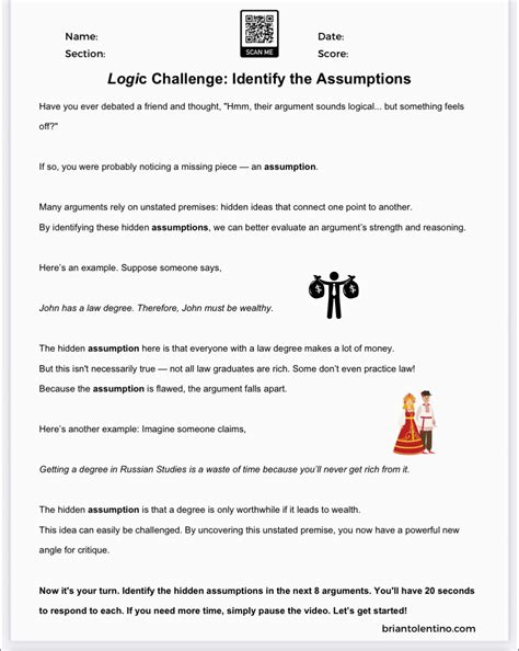 Tolentino Logic Challenge Identify The Assumptions Link Here