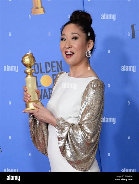 Actor Sandra Oh Appears Backstage After Winning The Award For Best