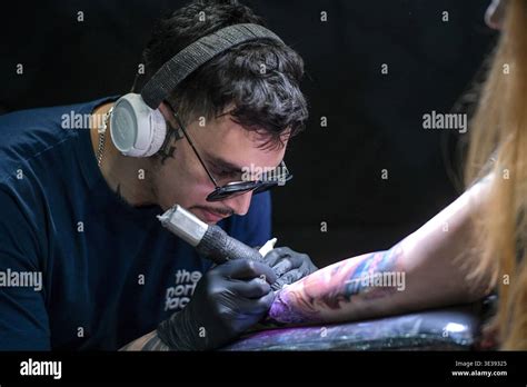 Buenos Aires Mar 20th 2026 Tattoo Artist Working At The Mandinga