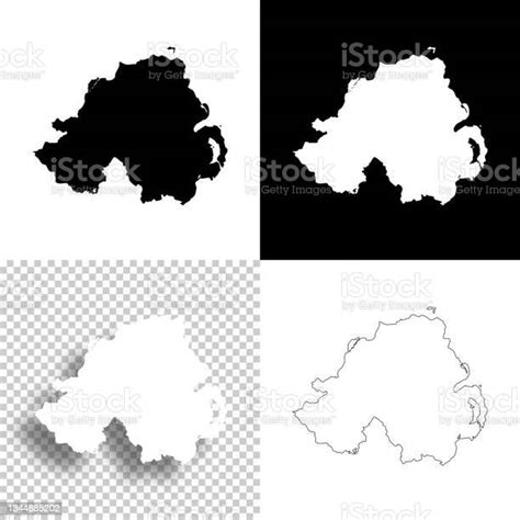북아일랜드지도 디자인 빈 흰색 및 검은색 배경 선 아이콘 개체 그룹에 대한 스톡 벡터 아트 및 기타 이미지 개체 그룹 검은