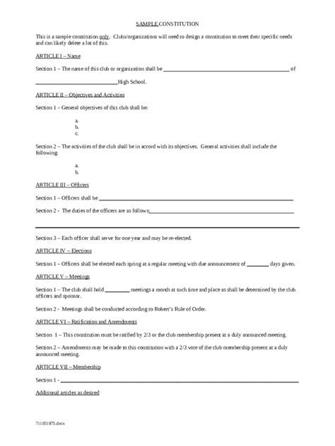 Simple Constitution Template Fill Online Printable Doc Template