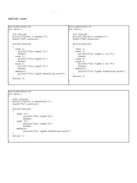 C Program Lab Material For Practice On Switch Case Pdf