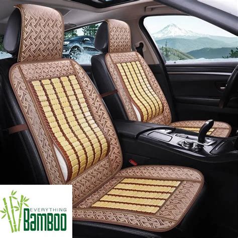 2 Pieces Bamboo Car Seat Cover Front Seat Chair Lumbus Back Support Mat