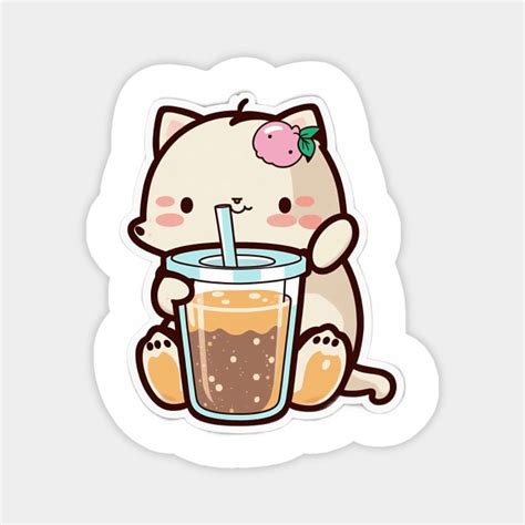 Cute Cat Drinking Bubble Tea Cartoon Boba Drawing Bubble Tea Magnet