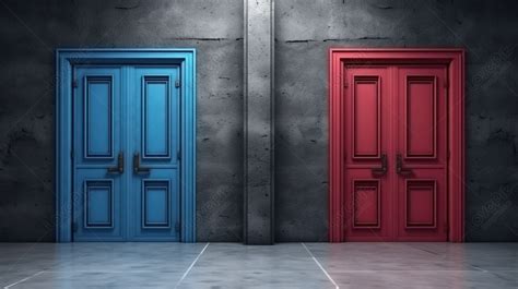 검은색 시멘트 벽에 3d로 렌더링된 미래 지향적인 파란색 및 빨간색 문 앞에 있는 선택 3d 건물 배경 푸른 벽 배경 집 입구 배경 이미지 Hd 3d 건물 푸른 벽