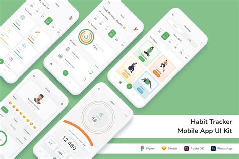 habit tracker mobile app ui kit graphic by betush · creative fabrica