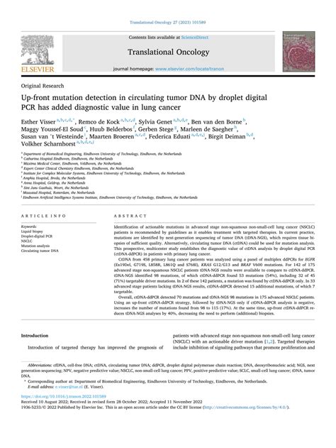 Pdf Up Front Mutation Detection In Circulating Tumor Dna By Droplet