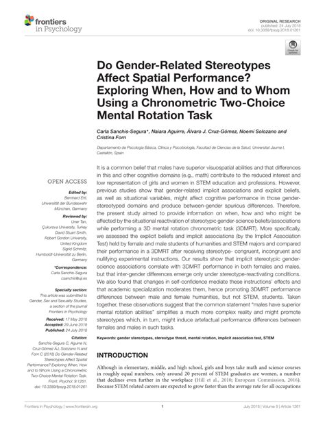Pdf Do Gender Related Stereotypes Affect Spatial Performance