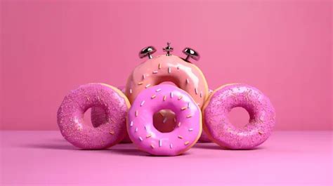 도넛 시계 핑크 3d 애니메이션 디자인 3d 그림 녹색 배경에 알람 시계처럼 맛있는 분홍색 글레이즈 도넛 고화질 사진 사진 배경 일러스트 및 사진 무료 다운로드