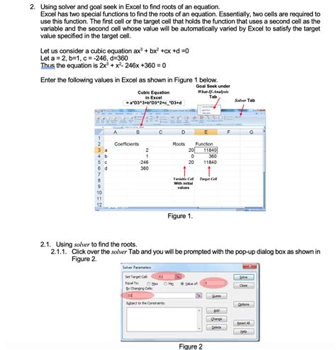 solved 2 using solver and goal seek in excel to find roots
