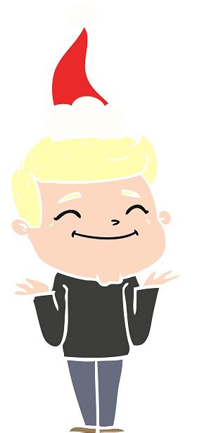 산타 모자를 쓰고 어깨를 으쓱하는 남자의 행복한 손으로 그린 평면 색상 그림 낙서 드로잉에 대한 스톡 벡터 아트 및 기타 이미지 낙서 드로잉 남자 등장인물 Istock