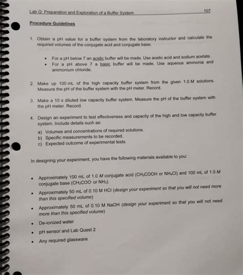 Solved Lab Q Preparation And Exploration Of A Buffer System