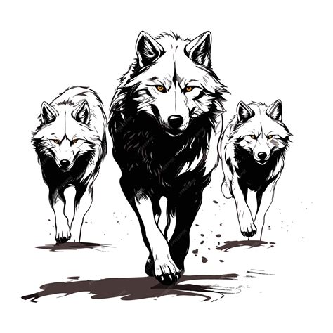 Hand Drawn Wolves Outline Illustration Premium Vector