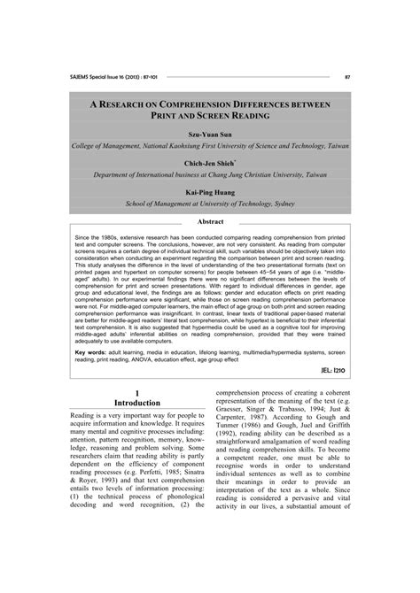 Pdf A Research On Comprehension Differences Between Print And Screen Reading