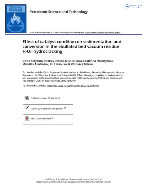 Pdf Effect Of Catalyst Condition On Sedimentation And Conversion In The Ebullated Bed Vacuum