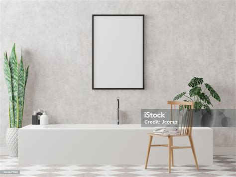 3d 모형 포스터 프레임이 있는 욕실의 현대적인 인테리어 단일 이미지에 대한 스톡 사진 및 기타 이미지 단일 이미지 대리석 액자 Istock
