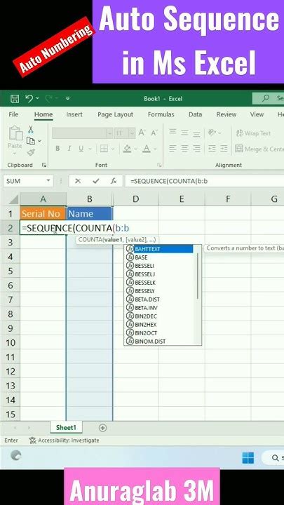 How To Automate Row Numbers In Excel Sequence Formula In Excel Shorts Exceltutorial Viral