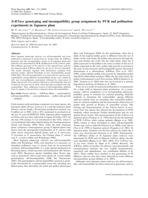 S Rnase Genotyping And Incompatibility Group Assignment By Pcr And