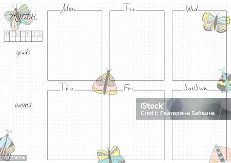 인쇄 가능한 A4 용지 시트 손으로 그린 나비와 빈 주 플래너 목표 이벤트와 총알 저널 페이지 A4 용지에 대한 스톡 벡터 아트 및 기타 이미지 Istock