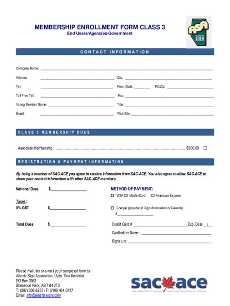 Fillable Online Membership Enrollment Form Class 3 Alberta Sign