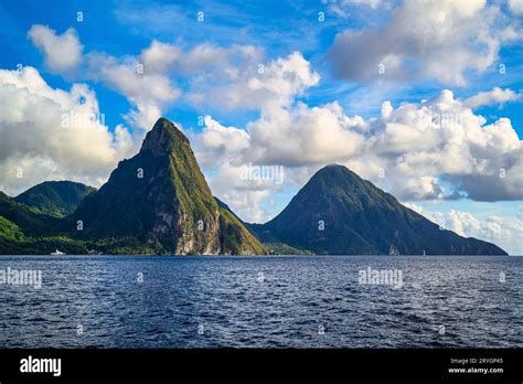 A View Of The Petit Piton Mountains On St Lucia In The Caribbean Stock