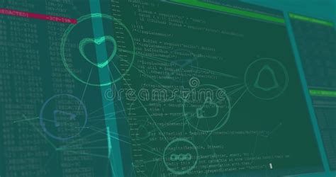 Animation Of Computer Icons Interconnecting With Lines Against Computer Language Stock Video
