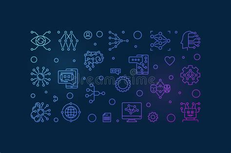 Ml Or Machine Learning Horizontal Outline Creative Banner Vector Illustration Stock Vector