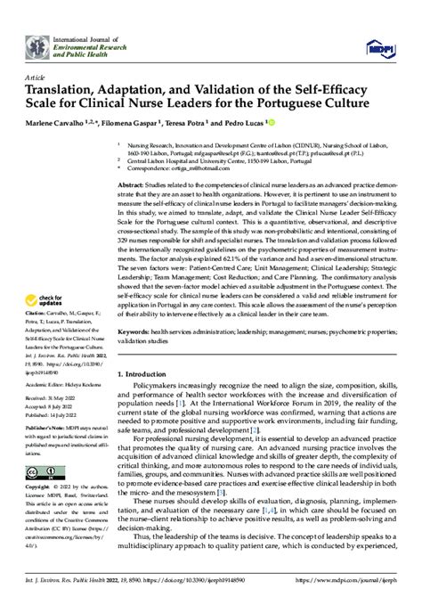 Pdf Translation Adaptation And Validation Of The Self Efficacy Scale For Clinical Nurse