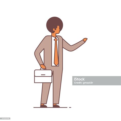 사업 개최 서류 가방 포인트 뭔가 비즈니스 맨 사무실 노동자 프레 젠 테이 션 개념 남성 만화 캐릭터 전체 길이 선 가리키기에 대한 스톡 벡터 아트 및 기타 이미지 Istock