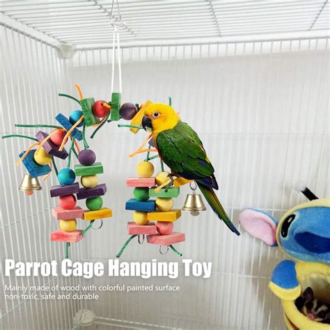Bird Chew Toy Colorful Parrot Swing Bridge Wooden Blocks Hanging Chewing Toys For Macaw African