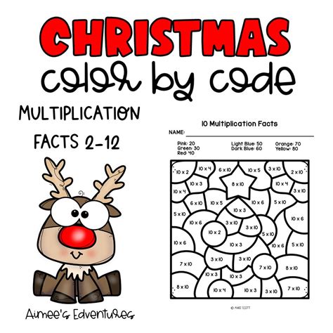 Christmas Theme Activity Color By Code Creative Math Game Workshee
