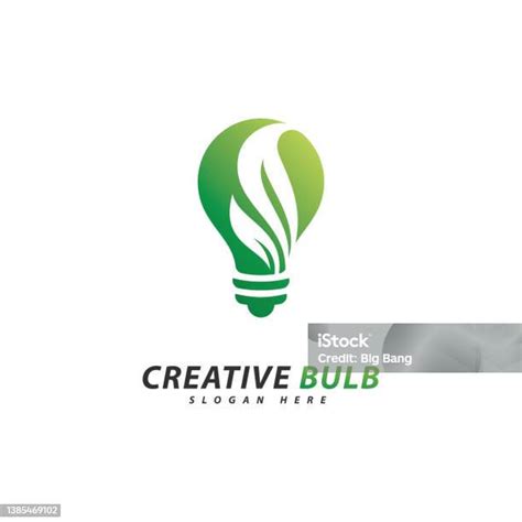 Bohlam Dengan Vektor Logo Daun Konsep Desain Logo Energi Ramah