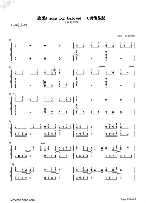 仅供参考：爱莉希雅 致爱a Song For Beloved数字简谱 旋律透明 哔哩哔哩