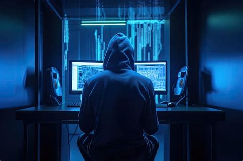 premium ai image man from the back in a computer and server room hacker and data security