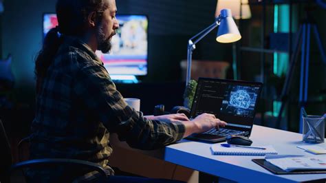 Programmer In Living Room Office Typing On Keyboard Updating