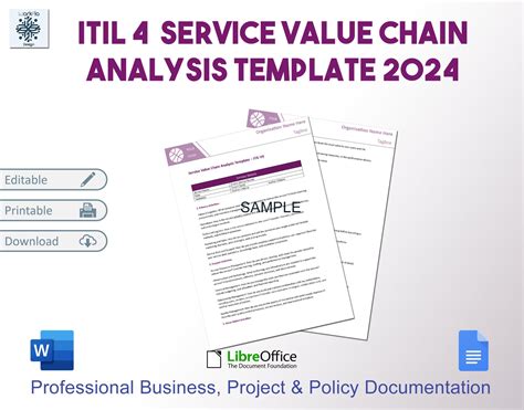 ITIL V4 Service Value Chain Analysis Template Digital Editable In MS Word Google Docs Libre