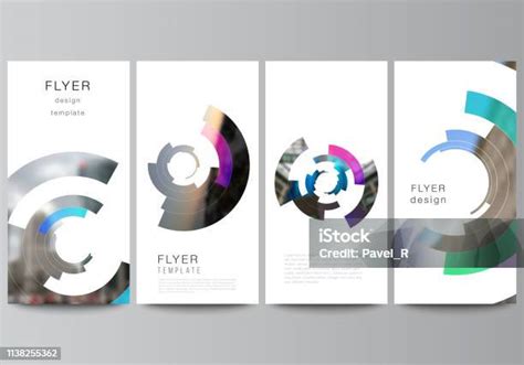 전단지 배너 디자인 템플릿의 편집 가능한 레이아웃의 최소한의 벡터 일러스트 미래 지향적 인 디자인 원형 패턴 사진에 대 한 기하학적 프레임을 형성 하는 원 요소 0명에 대한