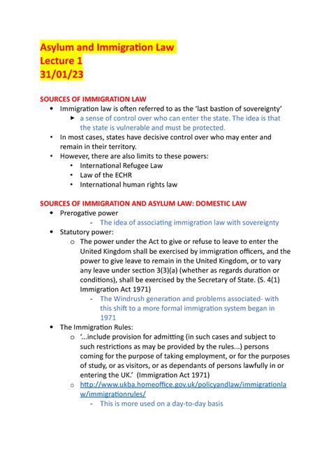 Asylum And Immigration Law Lecture 1 Asylum And Immigration Law