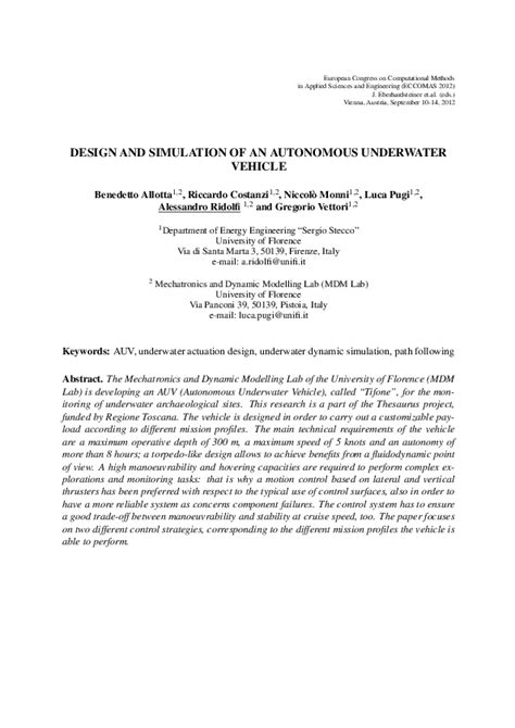 Pdf Design And Simulation Of An Autonomous Underwater Vehicle