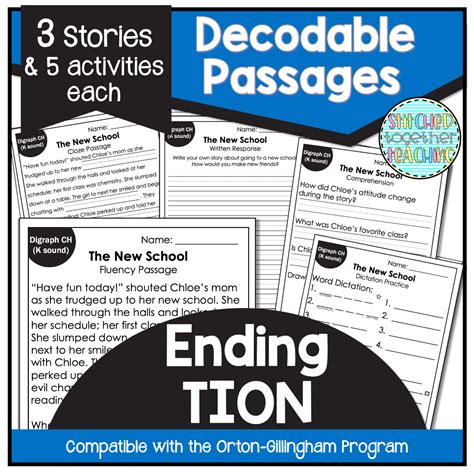 Decodable Reading Passages Tion Ending Orton Gillingham