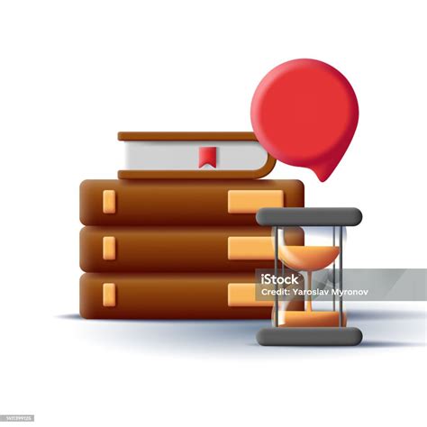 Icône 3d Dune Pile De Livres Avec Horloge À Sable Et Bulle De Parole