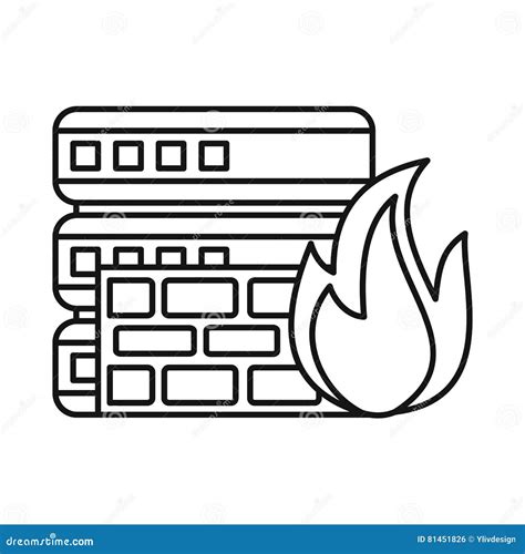 Database And Firewall Icon Outline Style Stock Vector Illustration