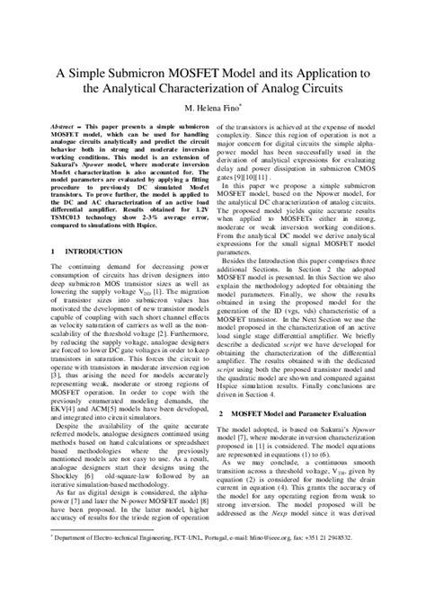 Pdf A Simple Submicron Mosfet Model And Its Application To The Analytical Characterization Of