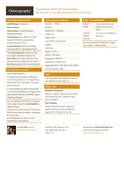 2 Solarwinds Cheat Sheets Cheat Sheets For Every Occasion
