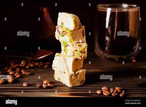 Organic Halva With Pistachios On A Wooden Surface Traditional Oriental