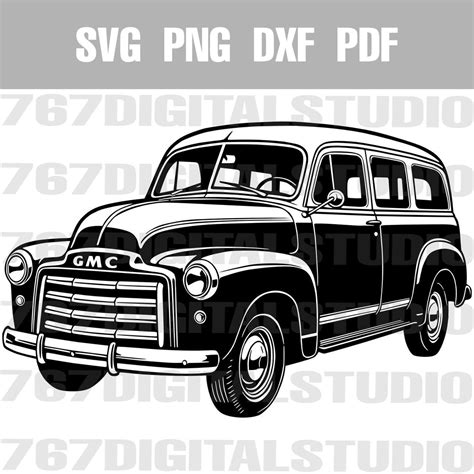 1952 Gmc Suburban Svg Dxf Png Pdf Illustration Clip Art Printable