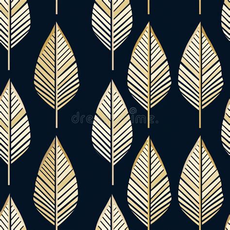 Seamless Pattern With Hand Drawn Ginkgo Biloba Leaves On Dark Blue Background Stock