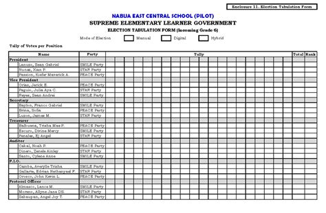 Selg Tabulation Form Grade 5 Mode Of Election Manual Digital Hybrid