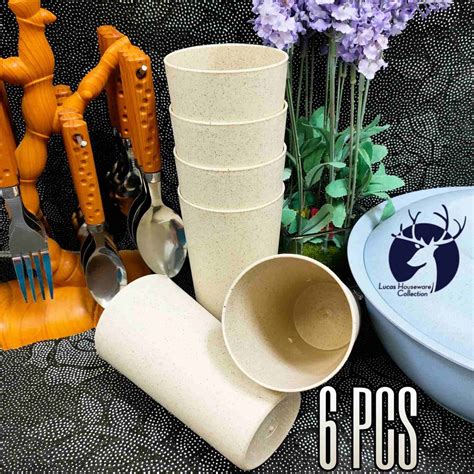 6 In 1 12oz Wheat Straw Plastic Tumblers Unbreakable Plastic Cups