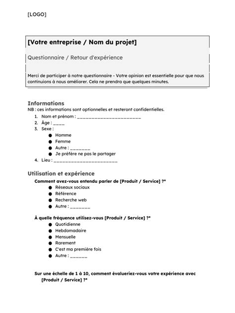 Modele Questionnaire Word Pdf